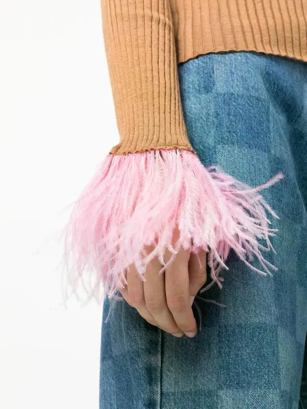 La DoubleJ Feather-cuff Ribbed-knit Jumper
