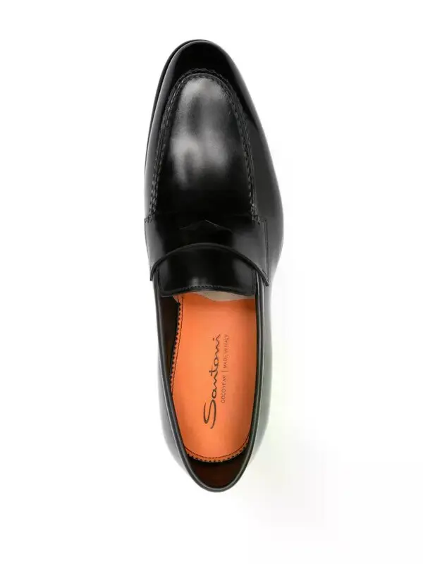Santoni Leather Penny Loafers - Black