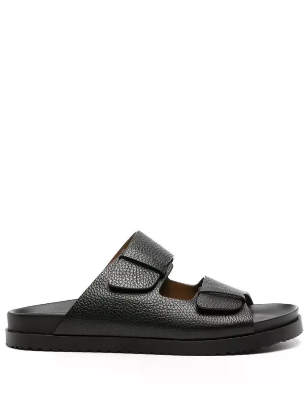 DOUCAL'S Round-toe Leather Slides - Black