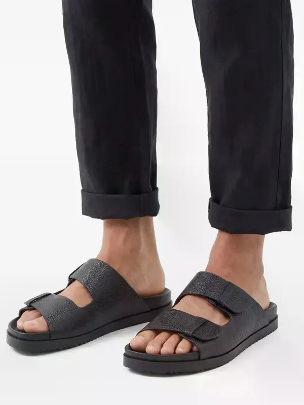 DOUCAL'S Round-toe Leather Slides - Black