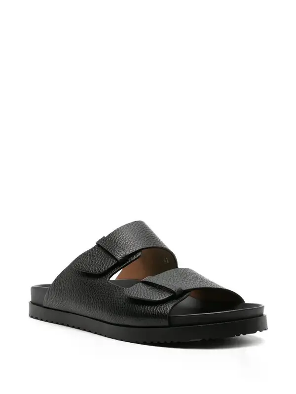 DOUCAL'S Round-toe Leather Slides - Black