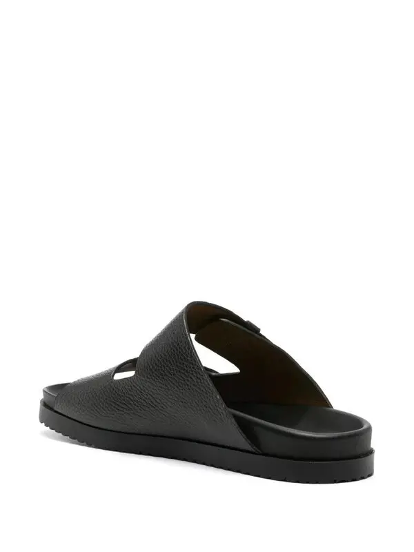 DOUCAL'S Round-toe Leather Slides - Black