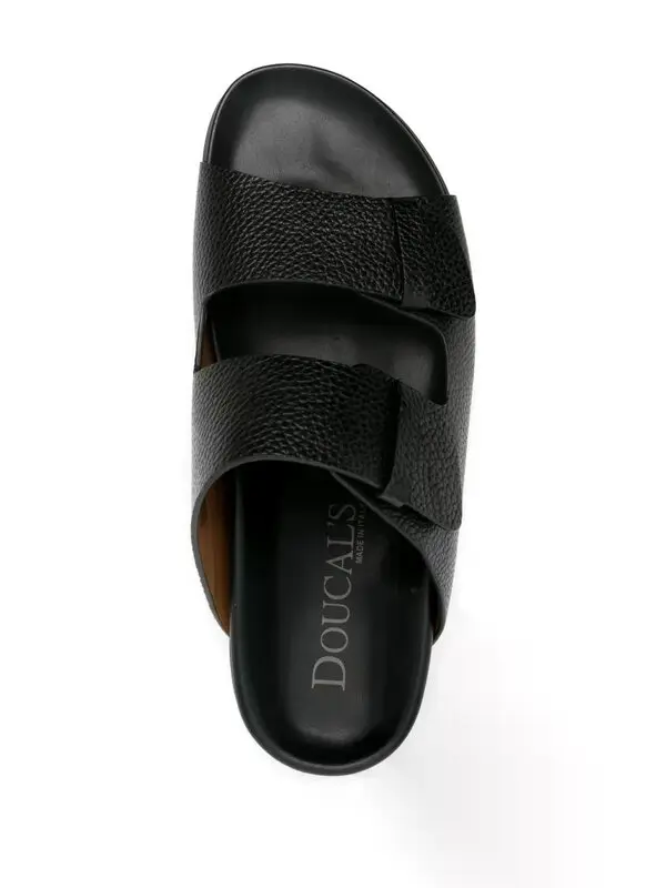 DOUCAL'S Round-toe Leather Slides - Black