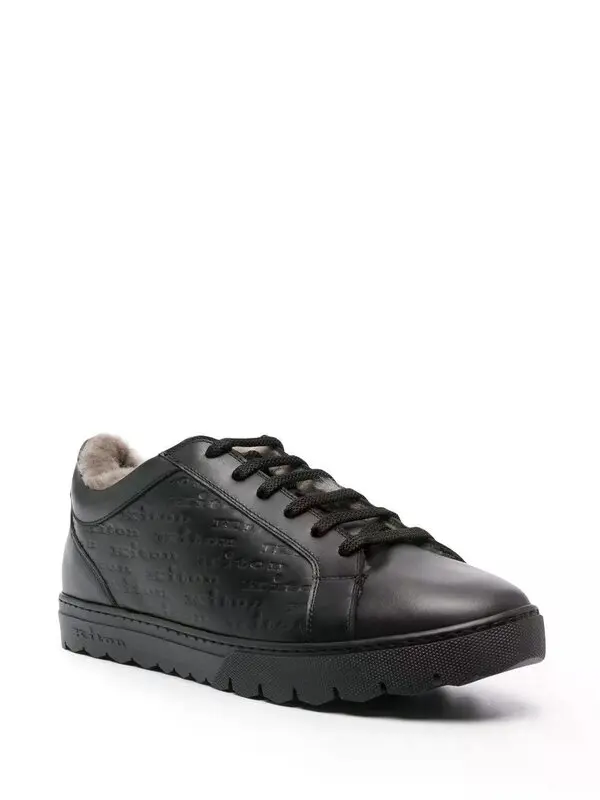 Kiton Calf Leather Embossed Logo Sneakers
