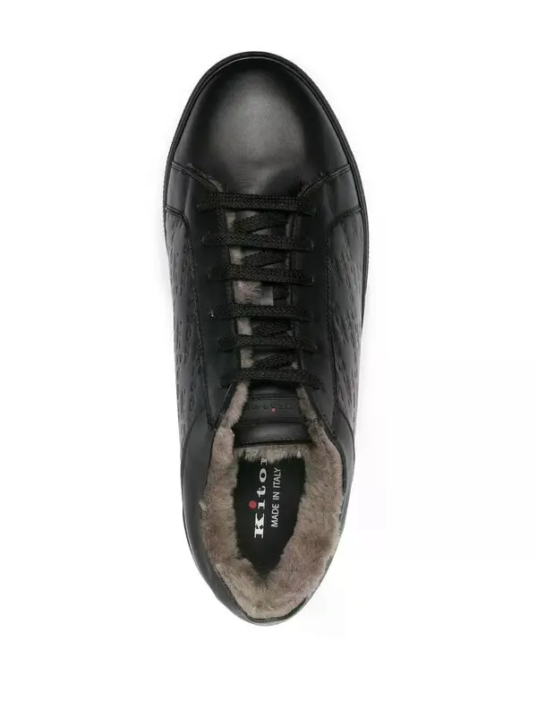 Kiton Calf Leather Embossed Logo Sneakers