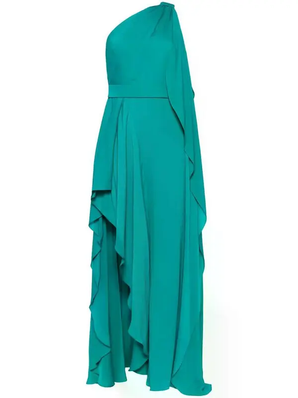 Elie Saab One-shoulder Draped Silk Gown - Green