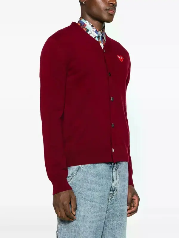Play Comme Des Garcon V-neck Wool Cardigan - Red