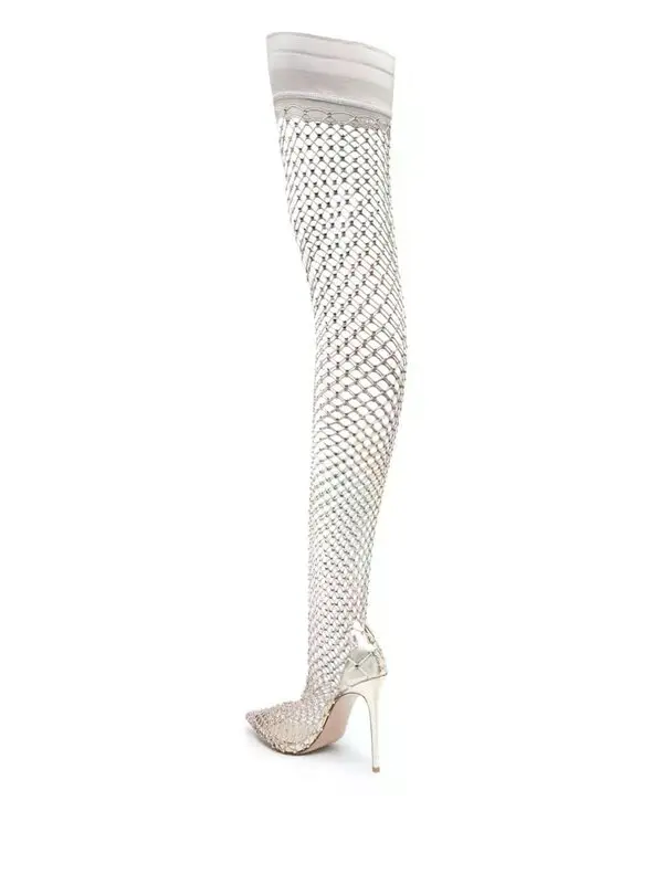 LE SILLA Gilda 120mm Rhinestone Fishnet Boots - Gold