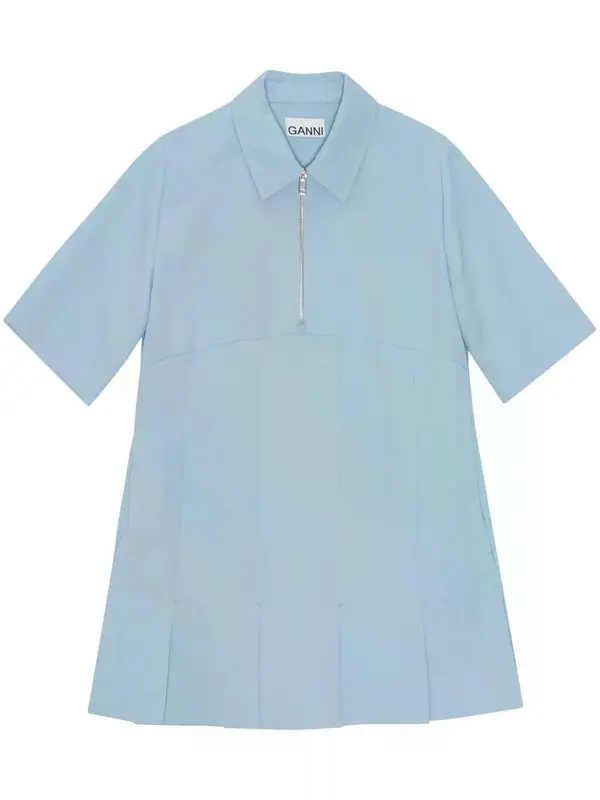 GANNI Pleated Twill Mini Dress