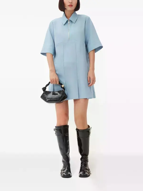 GANNI Pleated Twill Mini Dress