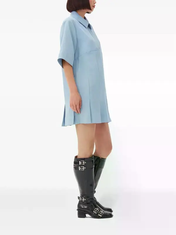 GANNI Pleated Twill Mini Dress