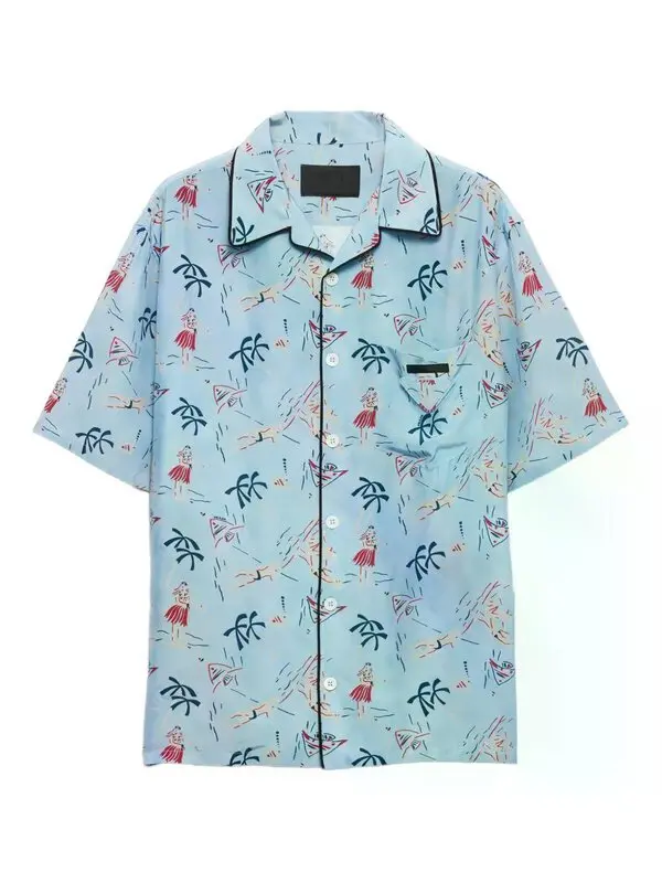 Prada Graphic-print Bowling Shirt - Blue
