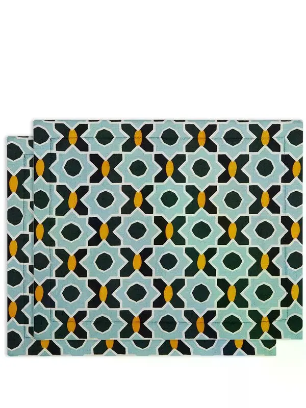 La DoubleJ Geometric-print Cotton Placemat - Blue