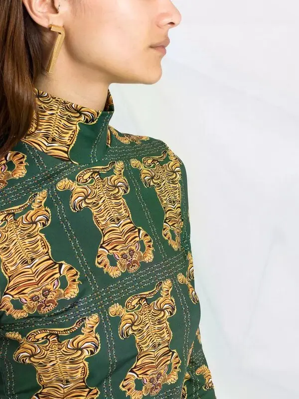 La DoubleJ Tiger Tile-print Turtleneck Top