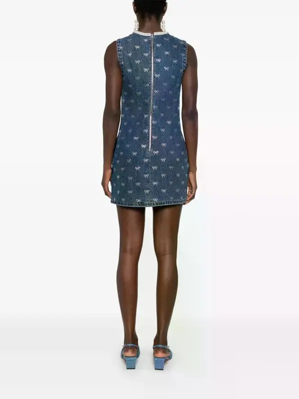 SELF-PORTRAIT Crystal-bow Denim Mini Dress