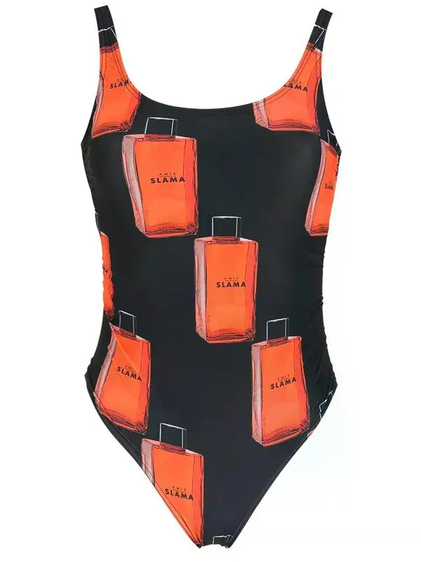 AMIR SLAMA Graphic Logo-print Swimsuit - Black