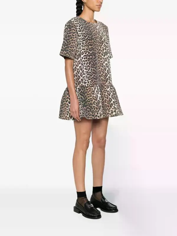 GANNI Leopard-print Denim Minidress