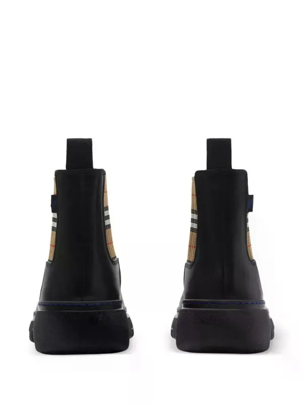Burberry Check Pattern Leather Boots
