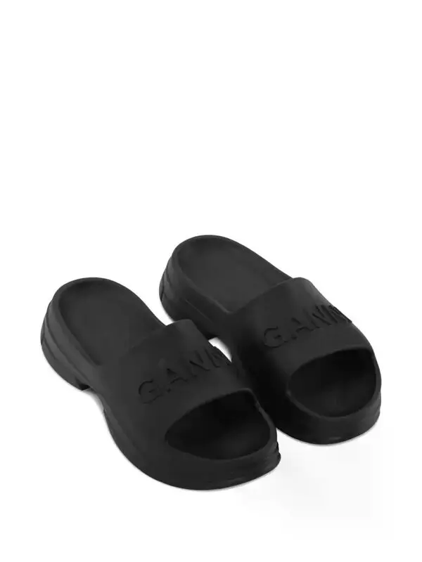 GANNI Logo-embossed Chunky Slides - Black