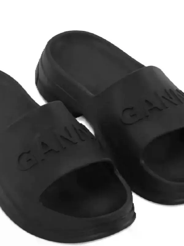GANNI Logo-embossed Chunky Slides - Black