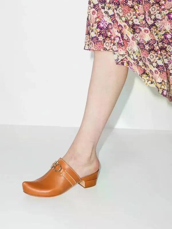 FERRAGAMO Gancini Leather Slip-on Mules