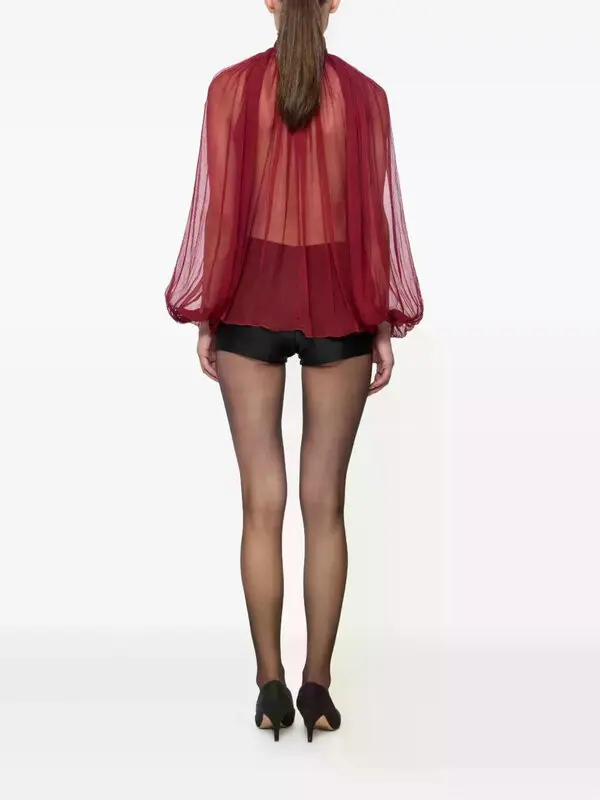 ATU BODY COUTURE Burgundy Silk Blouse With Bishop Sleeves - Red