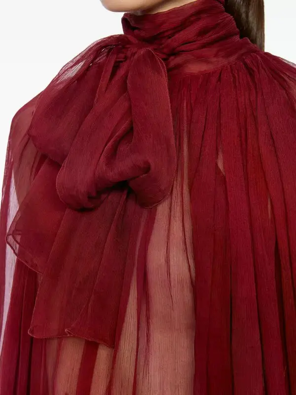 ATU BODY COUTURE Burgundy Silk Blouse With Bishop Sleeves - Red