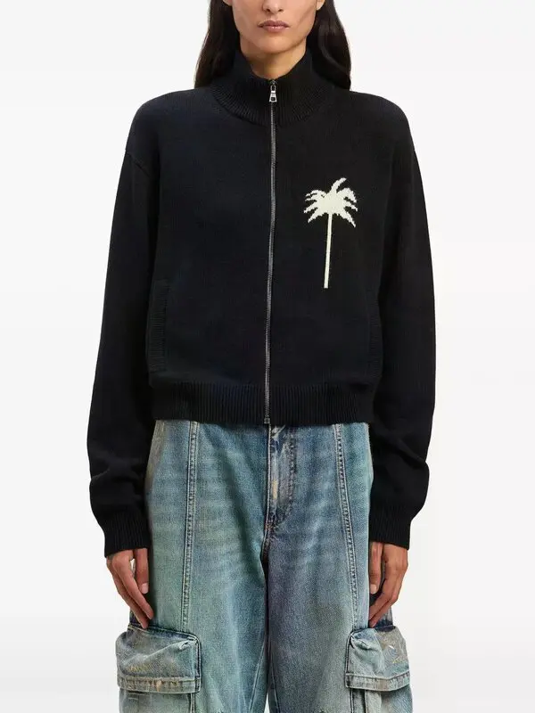 Palm Angels Palm Tree Knit Track Top - Black