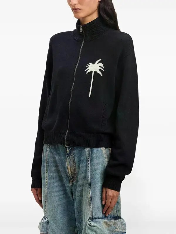 Palm Angels Palm Tree Knit Track Top - Black