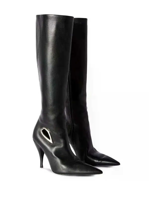 Off-White Crescent Knee-high Leather Stiletto Boots