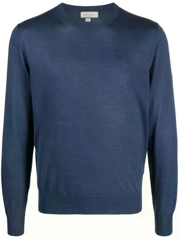 Canali Fine-knit Crew-neck Jumper - Blue