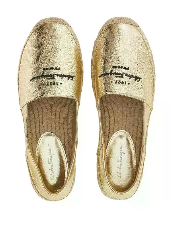 FERRAGAMO Logo-embroidered Metallic Espadrilles