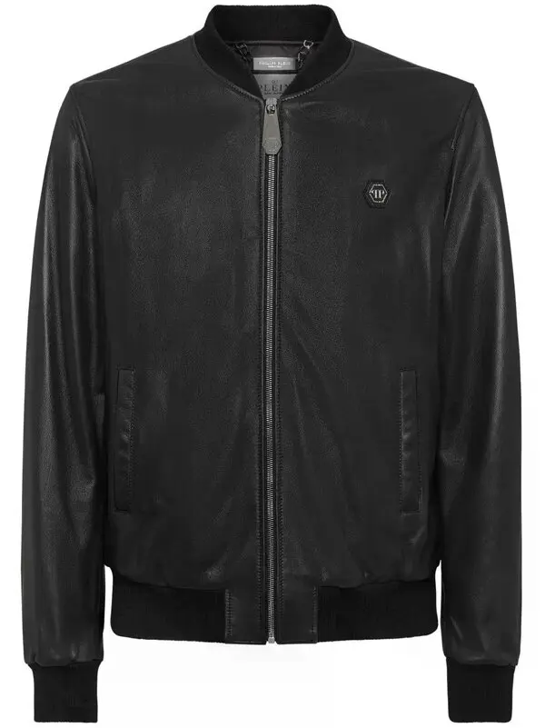 Philipp Plein Logo-patch Leather Jacket
