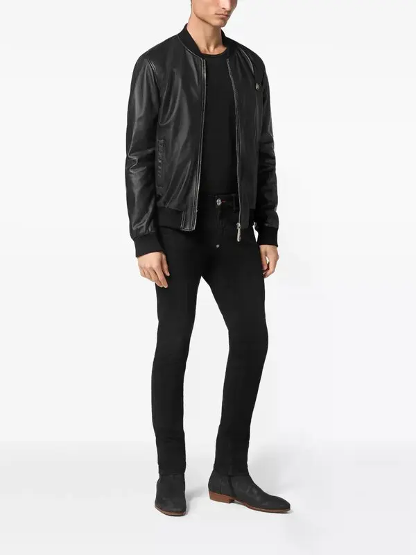 Philipp Plein Logo-patch Leather Jacket
