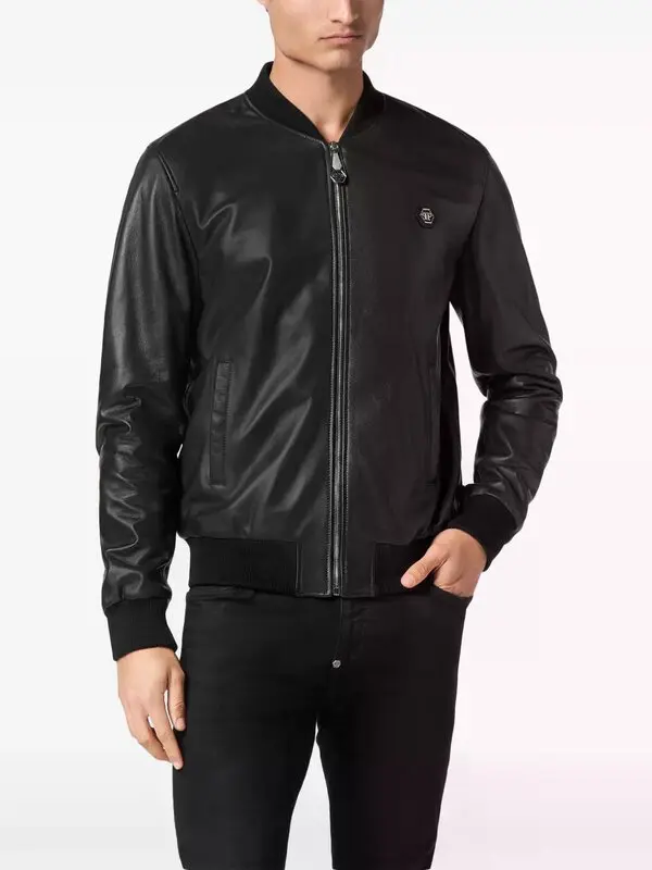 Philipp Plein Logo-patch Leather Jacket