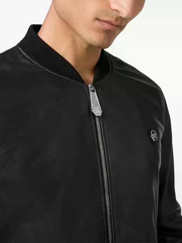 Philipp Plein Logo-patch Leather Jacket