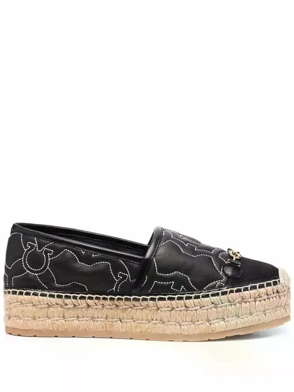 FERRAGAMO Gancini Logo-embroidered Espadrilles