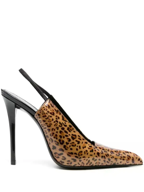 Saint Laurent Raven 120mm Leopard Print Slingback Pumps - Brown