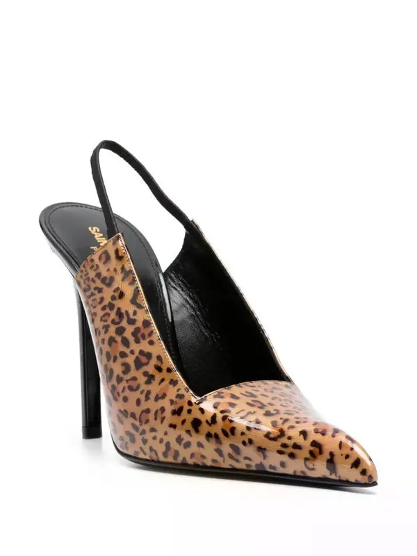 Saint Laurent Raven 120mm Leopard Print Slingback Pumps - Brown