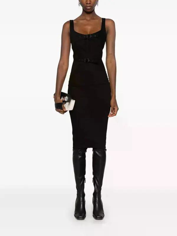 MUGLER Panelled Denim Midi Dress - Black