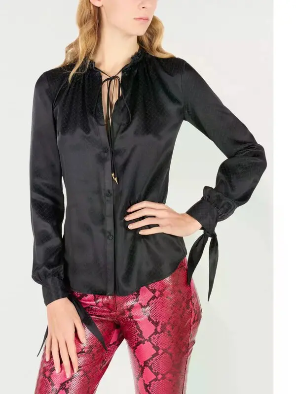 Roberto Cavalli Long Sleeve Tie Neck Blouse