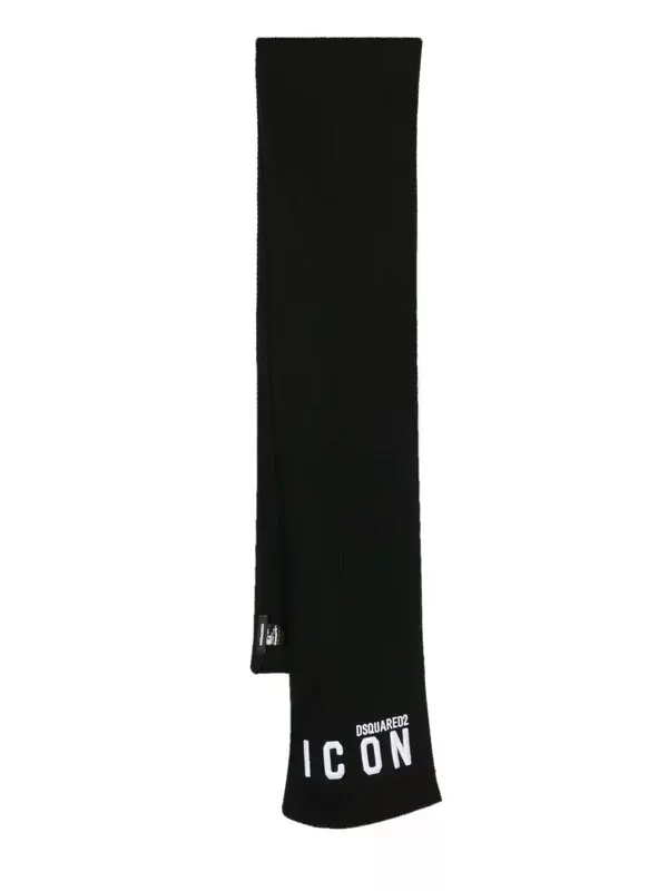 Dsquared2 Logo-appliqué Knitted Scarf - Black