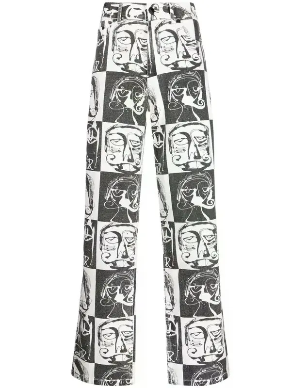HACULLA. Checkerboard Print Wide Leg Jeans - Black