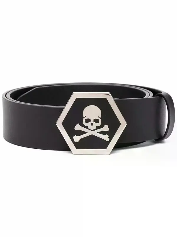 Philipp Plein Leather Skull-buckle Belt - Black