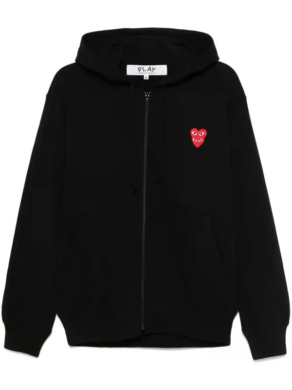 Play Comme Des Garcon Double Heart-patch Zip Hoodie - Black