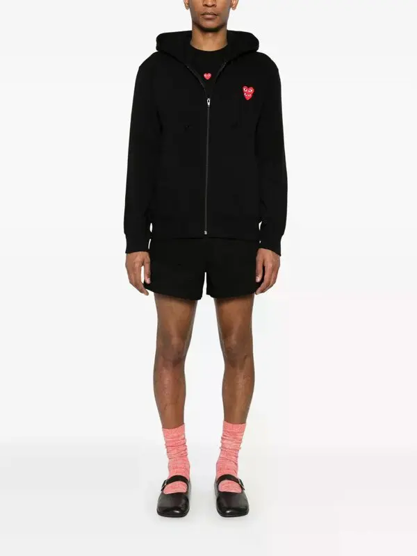 Play Comme Des Garcon Double Heart-patch Zip Hoodie - Black