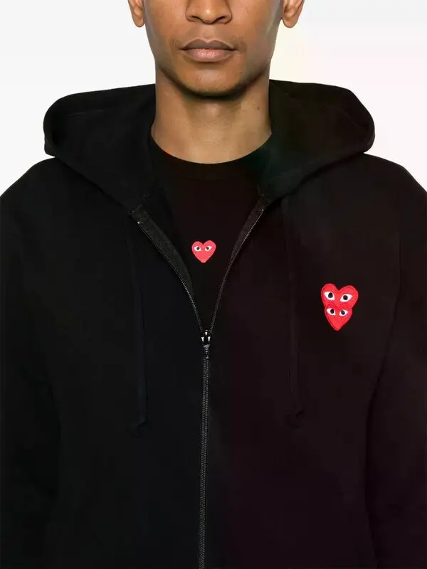 Play Comme Des Garcon Double Heart-patch Zip Hoodie - Black