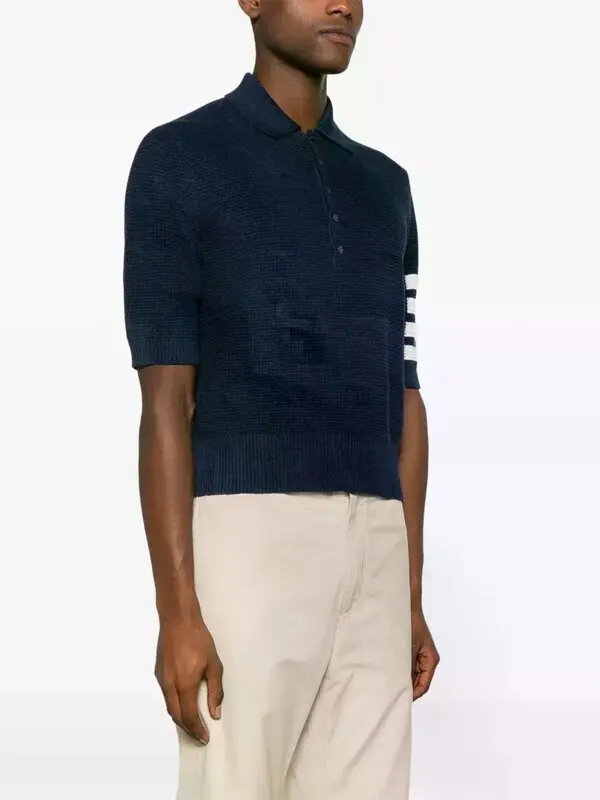 Thom Browne 4-bar Linen-blend Polo - Blue