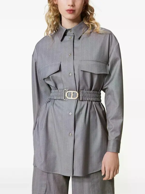 TWINSET Pinstripe-print Belted Shirt