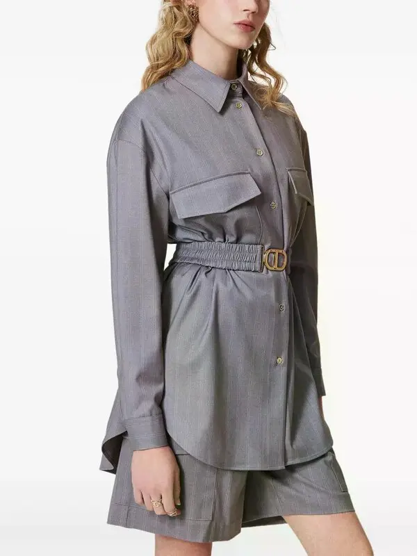 TWINSET Pinstripe-print Belted Shirt